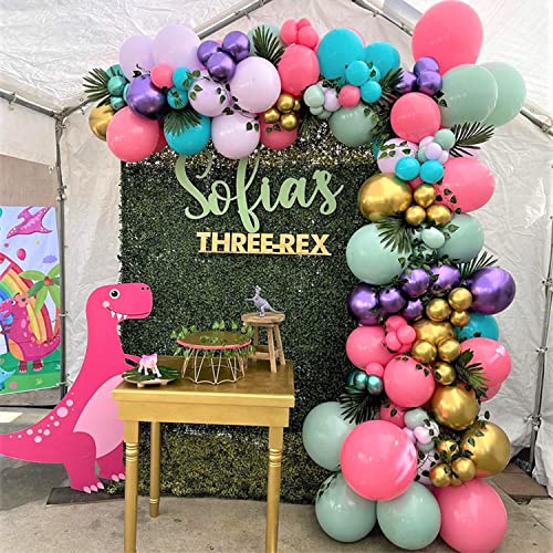YSF 138pcs Tropical Balloons Arch Garland Kit,5“10“12 Inch Pink Purple Green Gold Blue Latex Balloon Garland Set Decorations for Hawaiian Luau Summer Theme Jungle Party,Baby Shower Wedding Birthday Party Background Decorations