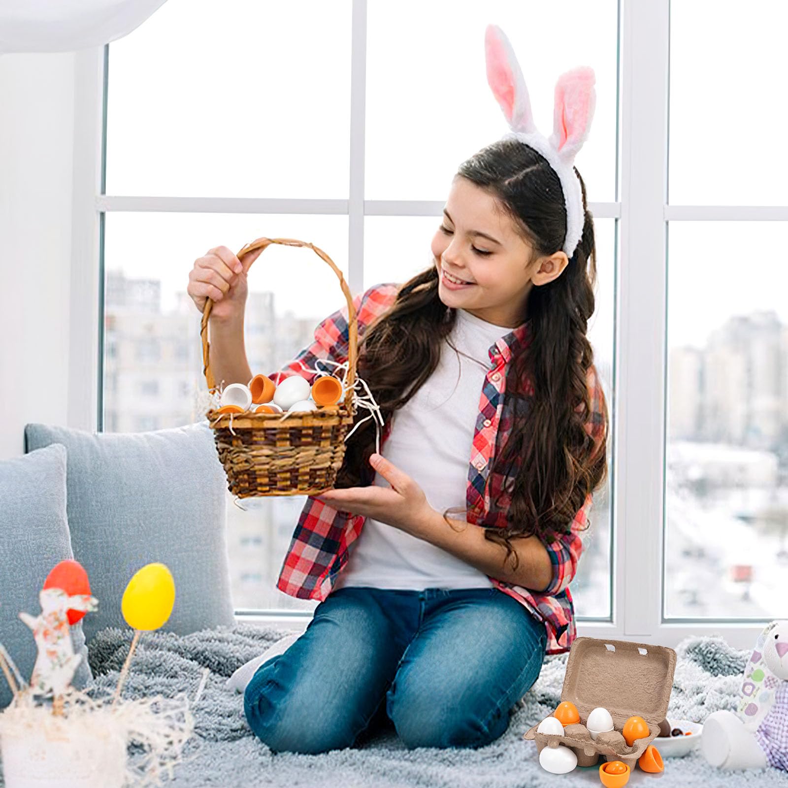 HANSGO Wooden Easter Eggs, 6PCS Pretend Play Food Play Kitchen for Kids Early Development Learning