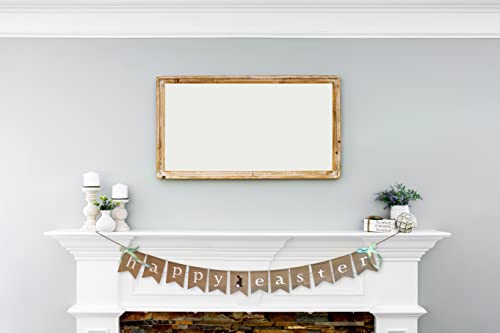 Happy Easter Burlap Banner Garland - Bunny Rabbit & Fluffy Tail Design - Ready to Hang Wall Decor - Complete with Hanging Ribbon Decoration - by Jolly Jon