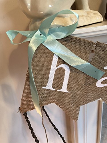 Happy Easter Burlap Banner Garland - Bunny Rabbit & Fluffy Tail Design - Ready to Hang Wall Decor - Complete with Hanging Ribbon Decoration - by Jolly Jon