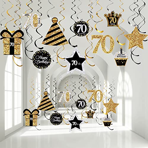 Frienda 18th BirtBirthday Party Hanging Swirls Decorations, Ceiling Decorations Shiny Celebration Hanging Swirls Decorations for Birthday Party Supplies, 30 Count(70th Birthday)