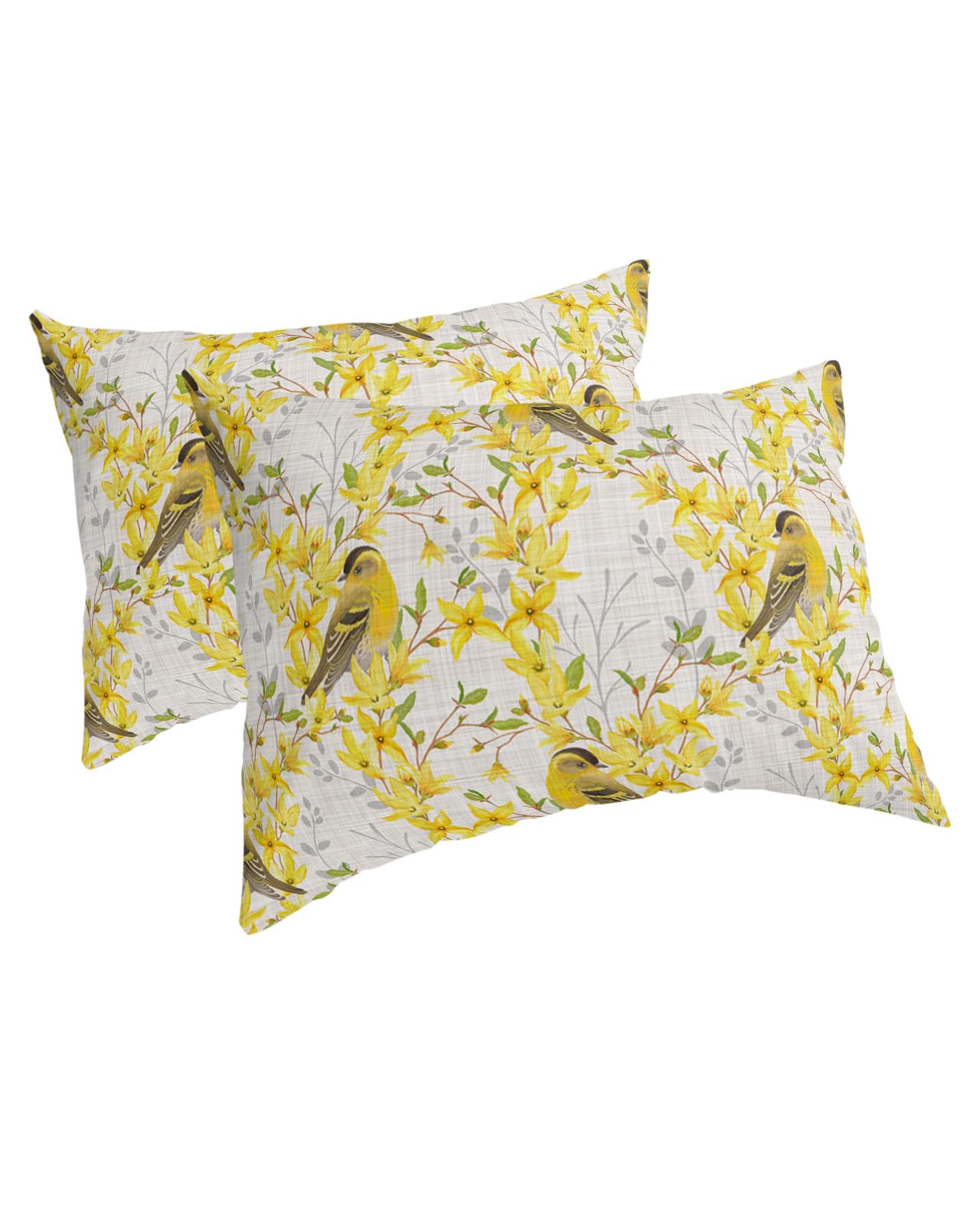 Edwiinsa Vintage Yellow Flower Pillow Covers Standard Size Set of 2 Bed Pillow, Country Fall Plant Leaves Birds Plush Soft Comfort for Hair/Skin Cooling Pillowcases with Envelop Closure 20x26 Inches
