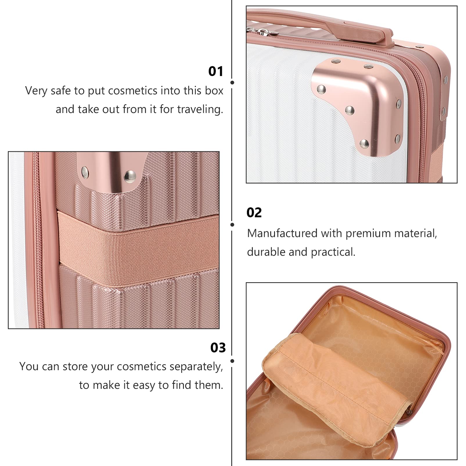 HEALLILY Hand Luggage Suitcase Makeup Suitcase 14 Inch Large Capacity Travel Makeup Train Case Portable Makeup Bag Cosmetic Brush Organizer Artist Storage Bag for Gold and white Makeup Box