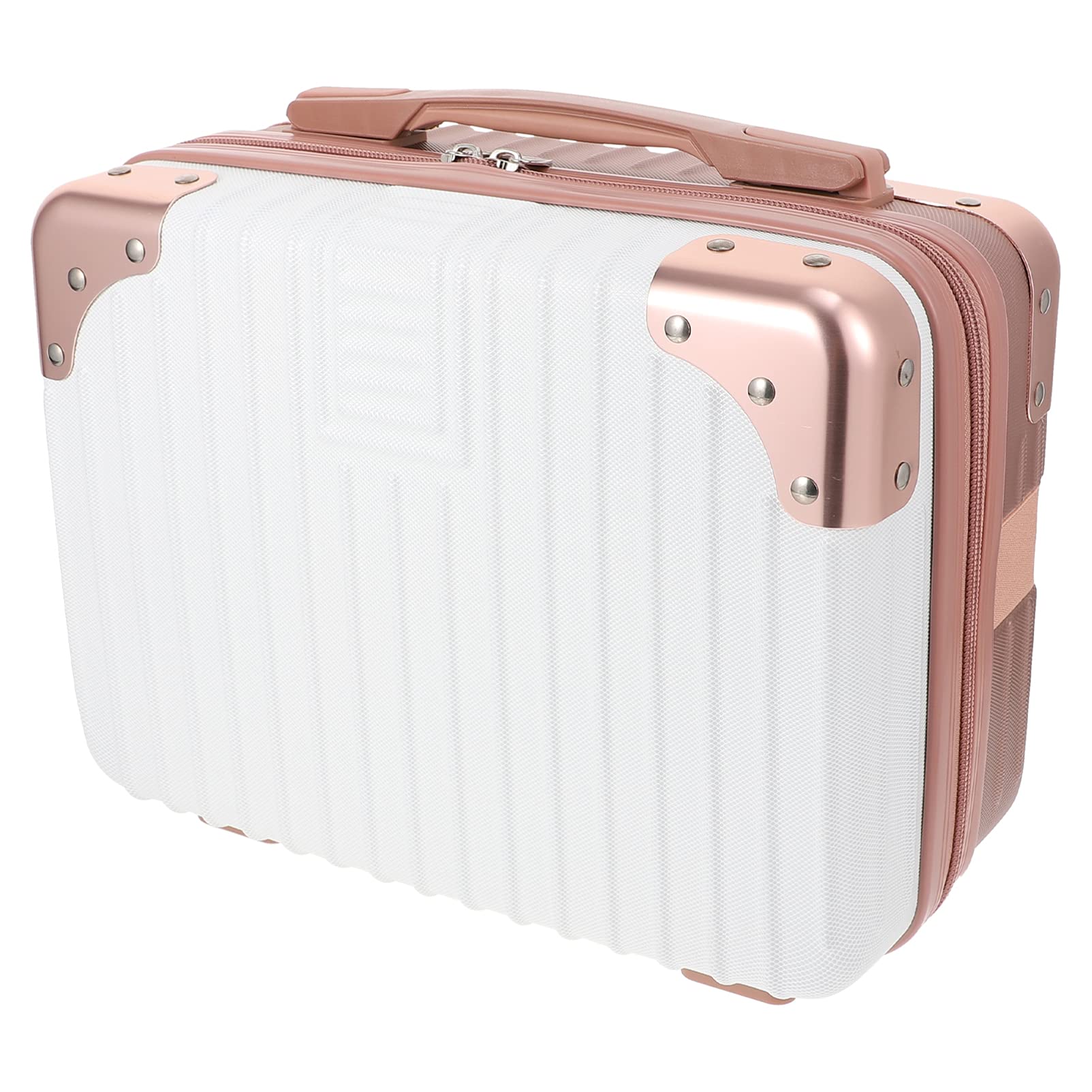 HEALLILY Hand Luggage Suitcase Makeup Suitcase 14 Inch Large Capacity Travel Makeup Train Case Portable Makeup Bag Cosmetic Brush Organizer Artist Storage Bag for Gold and white Makeup Box