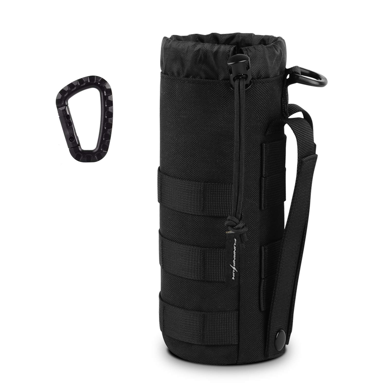 FUNANASUN Tactical Water Bottle Pouch, Drawstring Military H2O Molle Water Bottle Holder Bag Mesh Hydration Carrier Black