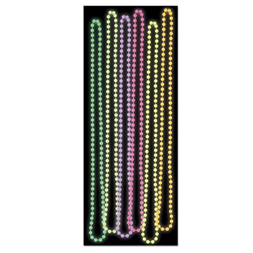 Beistle 6 Piece Assorted Colors Plastic Glow in The Dark Necklaces for Mardi Gras Celebration, New Years Eve, Birthday Favors, Bachelorette, Fiesta, Retro Parties, 7mm x 33", Multicolor