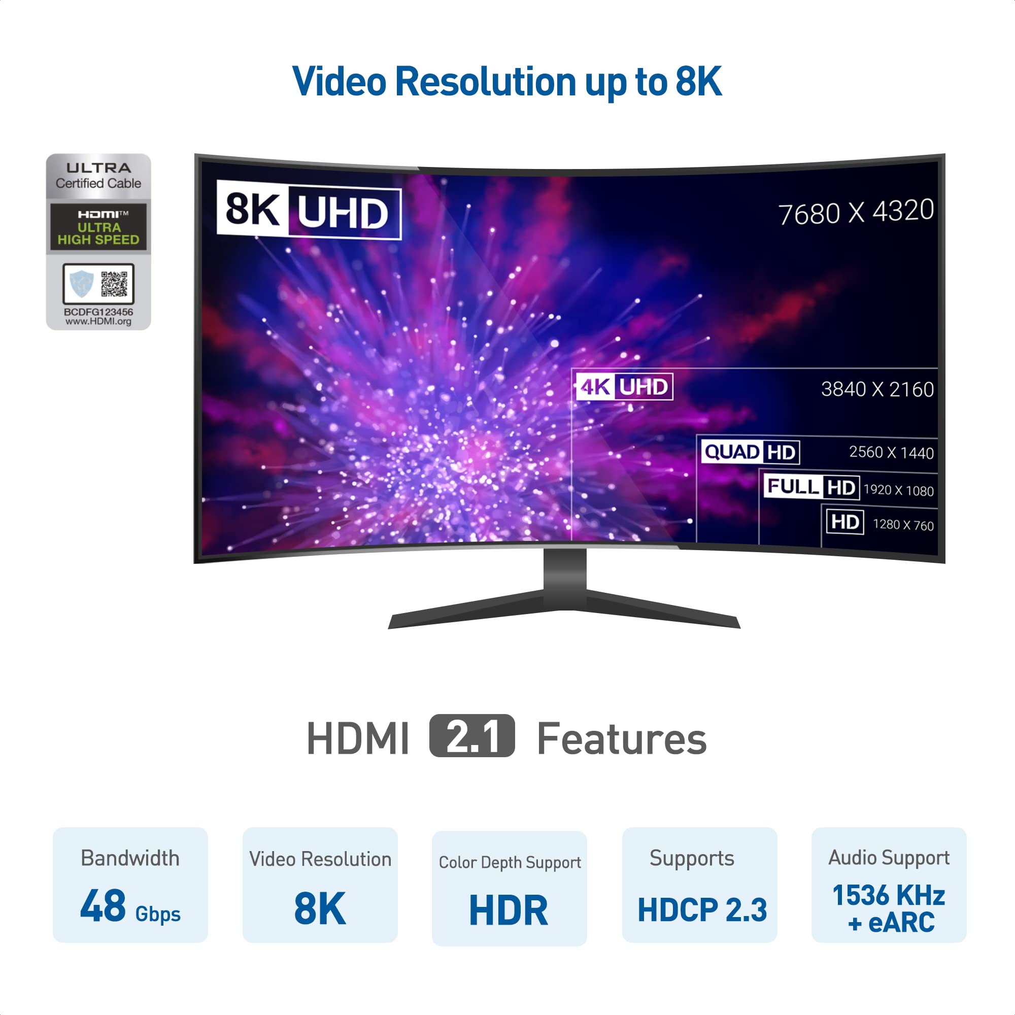 Cable Matters [Ultra High Speed HDMI Certified] 48Gbps 8K HDMI Cable 6.6 ft / 2m with 8K@60Hz, 4K@240Hz and HDR Support for PS5, Xbox Series X/S, RTX3080/3090, RX 6800/6900, Apple TV, and More