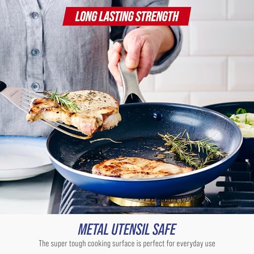 Blue Diamond 9.5” and 11" Frying Pan Skillet Set, Diamond Infused PFAS & PFOA-Free Ceramic Nonstick Pots & Pans, Durable Non Toxic Metal Utensil Safe & Scratch Resistant, Dishwasher & Oven Safe, Blue