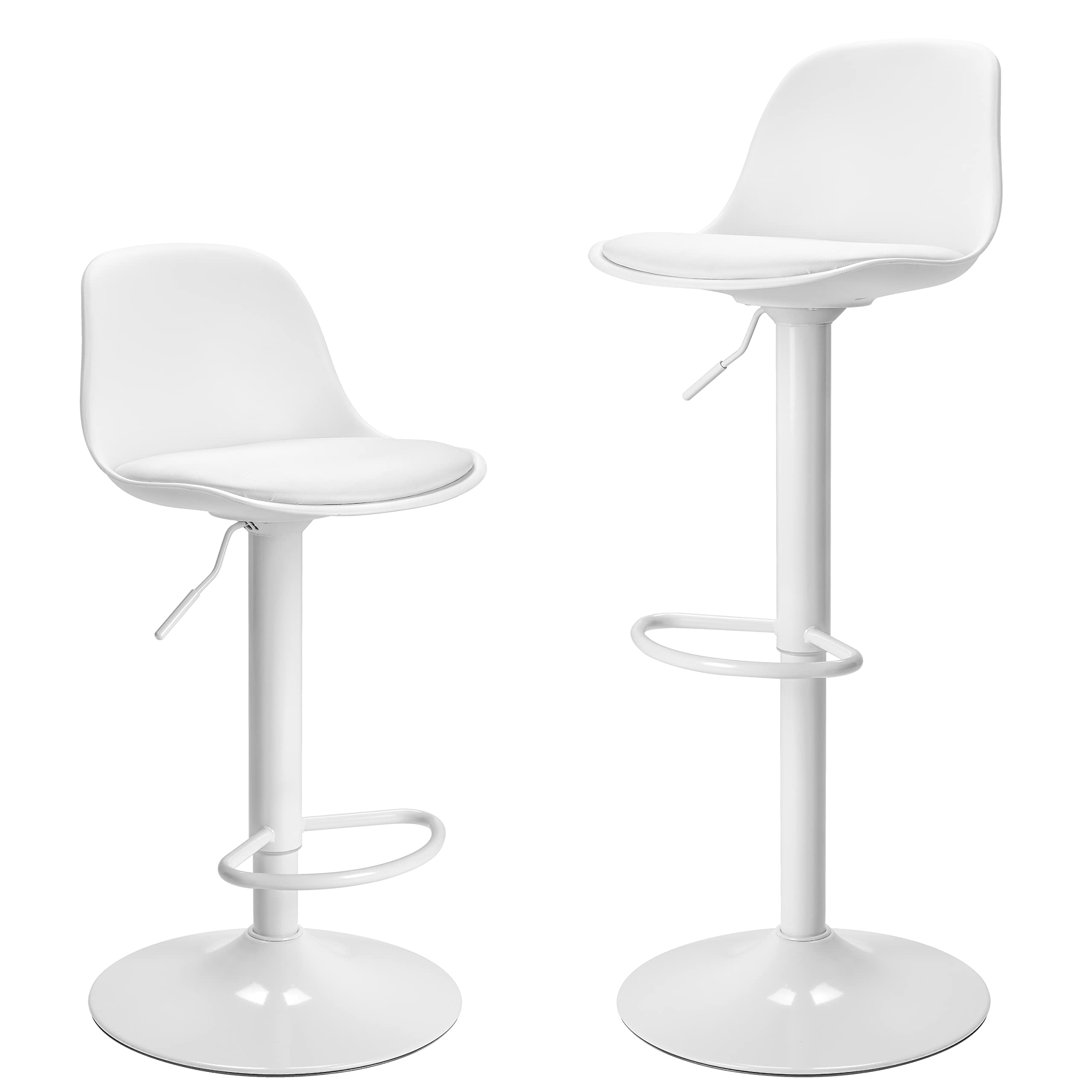 Finnhomy Bar Stools Set of 2, Swivel Barstools with Footrest and Ergonomic PP Back, Counter Height Adjustable Modern Counter Stools for Kitchen, White
