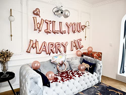 40 Pcs-Rose Gold "Will you marry me" Balloon Pack -Balloon Banner and 2000 pcs Rose Petals proposal Decoration-proposal idea-Diamond ring Balloon-Valentine's Day Proposal(rose gold floral proposal)