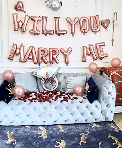 40 Pcs-Rose Gold "Will you marry me" Balloon Pack -Balloon Banner and 2000 pcs Rose Petals proposal Decoration-proposal idea-Diamond ring Balloon-Valentine's Day Proposal(rose gold floral proposal)
