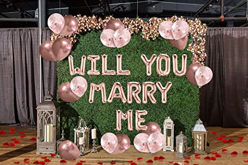 40 Pcs-Rose Gold "Will you marry me" Balloon Pack -Balloon Banner and 2000 pcs Rose Petals proposal Decoration-proposal idea-Diamond ring Balloon-Valentine's Day Proposal(rose gold floral proposal)