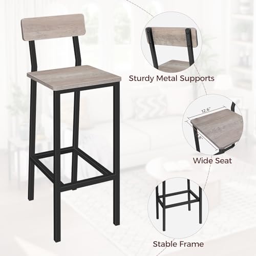 MAHANCRIS Bar Chairs, 25.6" Tall Counter Bar Stools, Set of 2 Bar Stools with Backrest, Kitchen Bar Stools with Footrest, for Dining Room, Bar, Easy Assembly, Greige BAHG03101