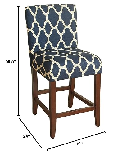 HomePop Upholstered Counter Height Barstool, 24-inch, Navy and Cream Geometric