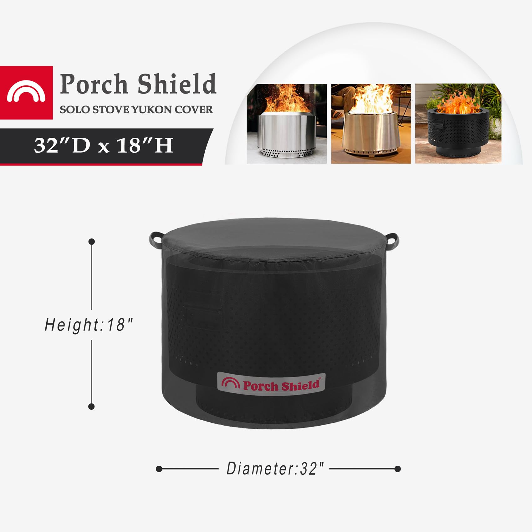 Porch Shield Fade Resistant Solo Stove Yukon Cover - Waterproof Patio Fire Pit Cover Round 32 inch Fits for Small Firepit Solo Stove Yukon