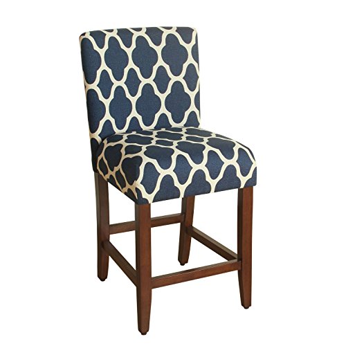 HomePop Upholstered Counter Height Barstool, 24-inch, Navy and Cream Geometric