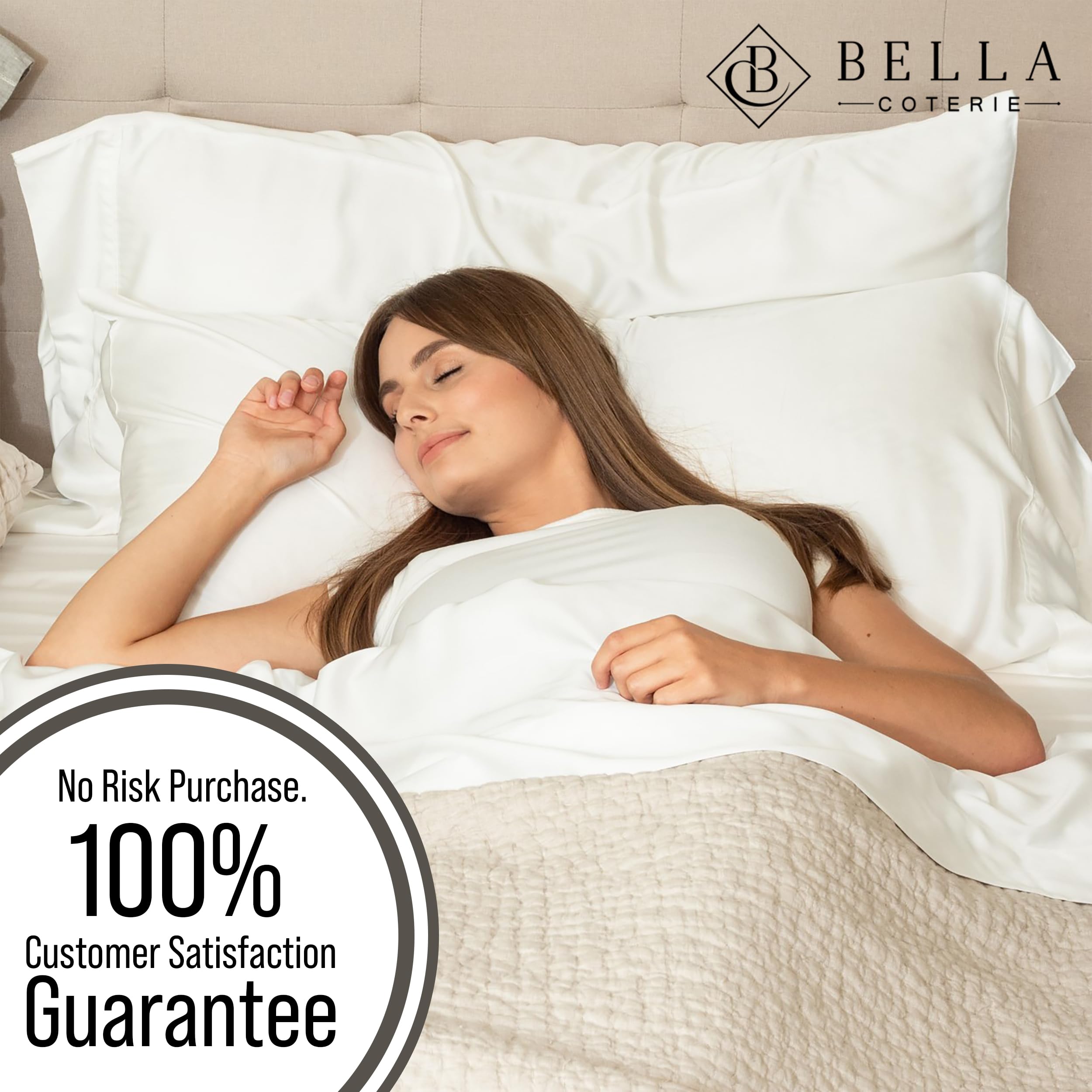Bella Coterie | Luxury Standard Size Pillowcase Set | 100% Organically Grown Bamboo Viscose | Ultra Soft | Cooling | 2 Pcs [White]