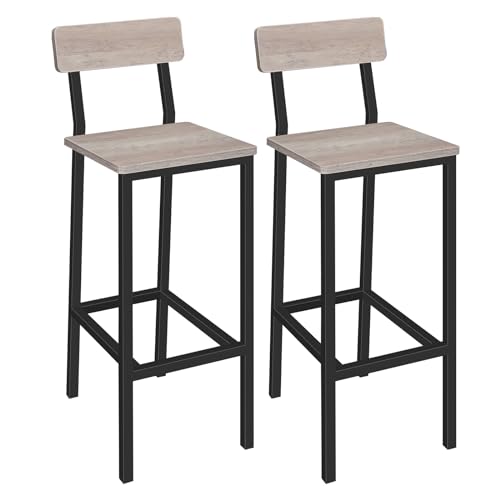 MAHANCRIS Bar Chairs, 25.6" Tall Counter Bar Stools, Set of 2 Bar Stools with Backrest, Kitchen Bar Stools with Footrest, for Dining Room, Bar, Easy Assembly, Greige BAHG03101
