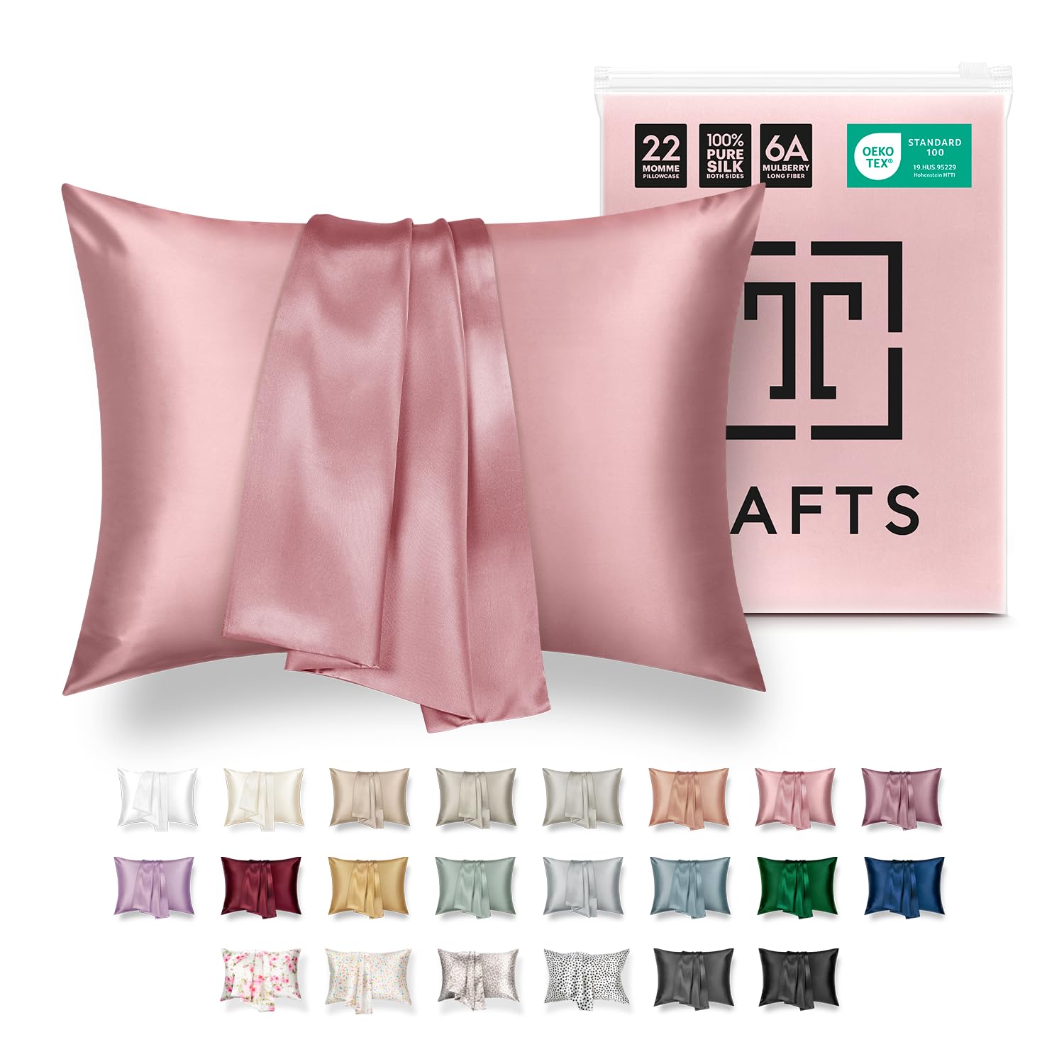 Tafts Silk Pillow Cases - 22mm 100% Pure Mulberry 6A Silk Pillowcase for Hair & Skin with Zipper Closure, Cooling, Natural, Organic, Double Sided Silk Pillow Case (Misty Rose Pink, King 20x36, 1pc)