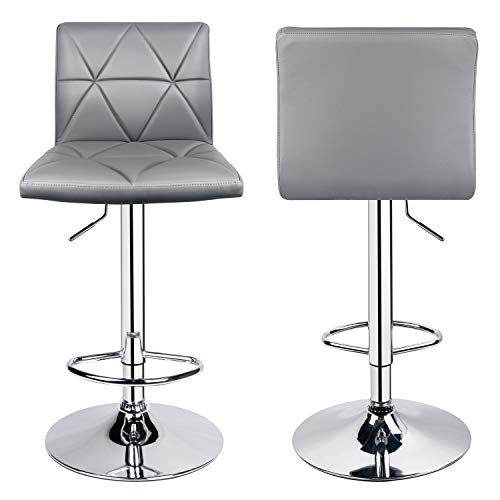 Leader Accessories Bar Stool, Hydraulic Square Back Diagonal Line Adjustable Bar Stools, Set of 2 (Light Grey)