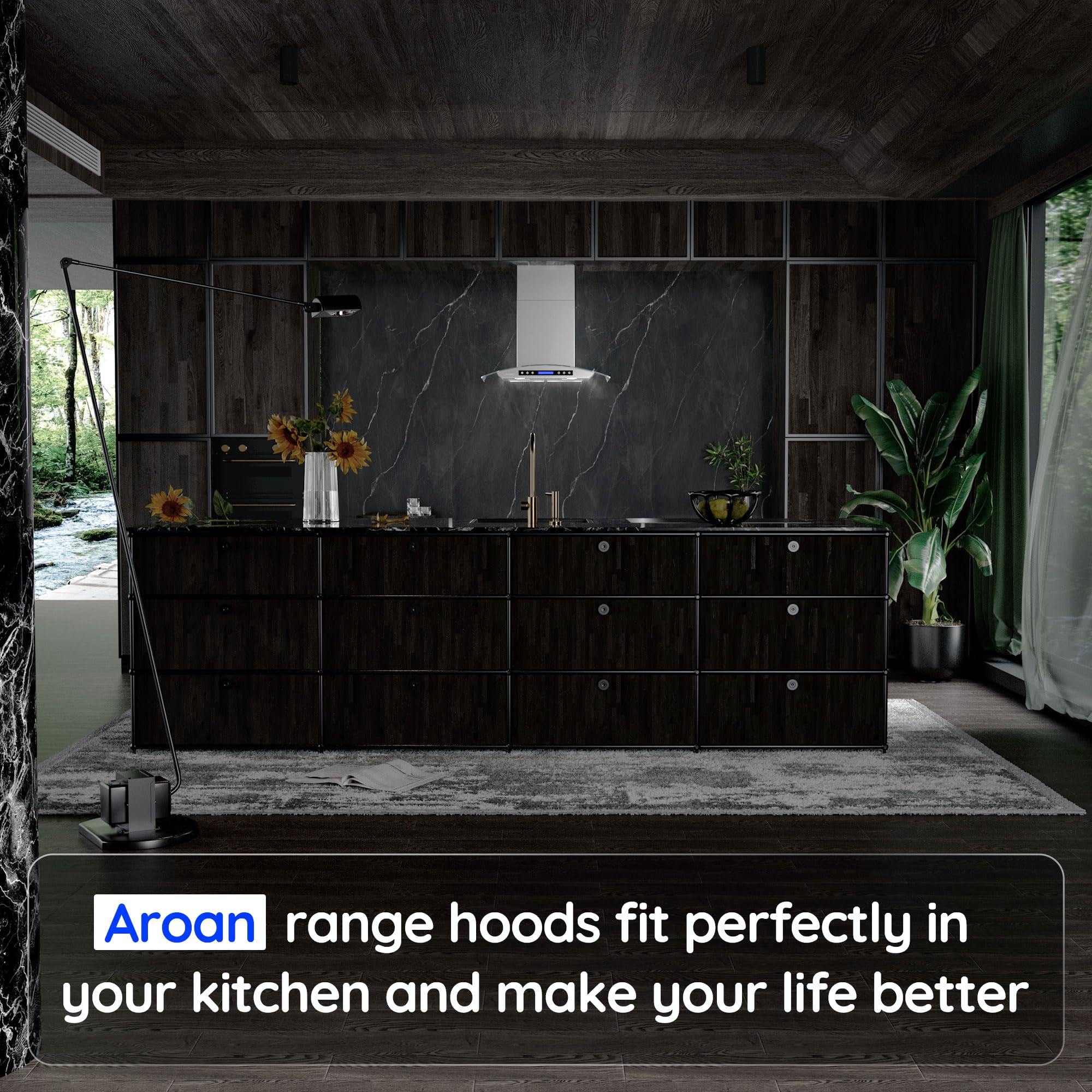 AROAN 30 inch Wall Mount Glass Range Hood, Stainless Steel Kitchen Chimney Vent Hood with 780 CFM & Four-Speed Touch Panel, 2pcs Adjustable LED, Tempered Glass Visor (PA03-30)