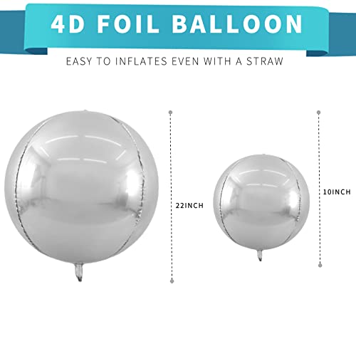 12pcs Silver Foil Balloons Decorations, 6pcs Large 22 Inch and 6pcs Small 10 Inch Round Metallic Helium Silver Balloons 4D Sphere Mylar Foil Mirror for Graduation Birthday Wedding Anniversaries Party