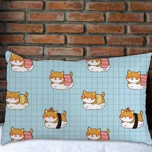 Pillowcase Set of 2 Cute Dog Striped Blue Animal Pillow Cover Pillow Sham for Long Pillow Standard Size 20X26 Inch