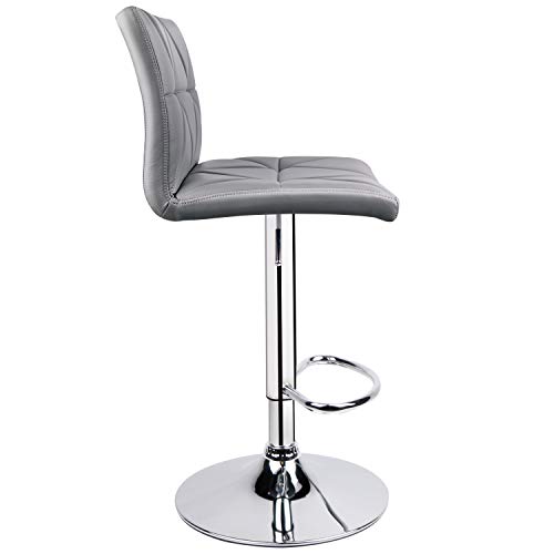 Leader Accessories Bar Stool, Hydraulic Square Back Diagonal Line Adjustable Bar Stools, Set of 2 (Light Grey)