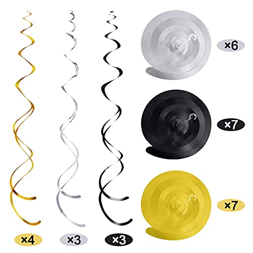 30 Count 30th Birthday Party Decorations, 30th Birthday Party Hanging Swirls Ceiling Decorations with Cutout Shiny Celebration Hanging Streamers Spirals Ornaments for Birthday Party Supplies