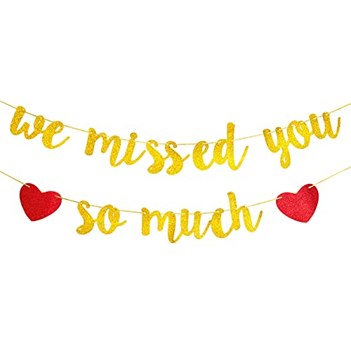 Welcome Home Decorations We Missed You So Much Banner, Gold Glitter Welcome Back Sign Family Party Supplies ,Deployment Returning Military Army Homecoming Party Decor
