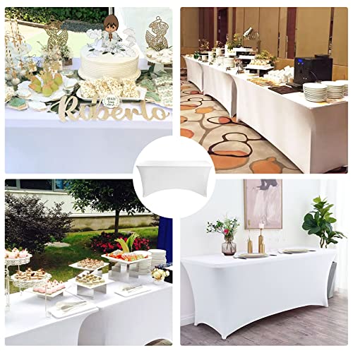 JALANCY 8 Pack 6FT Spandex Table Covers Fitted Rectangle Tablecloth Washable Wrinkle Resistant Stretch Table Cloth for Folding Table Wedding Party Birthday Banquet Bar Events(White)