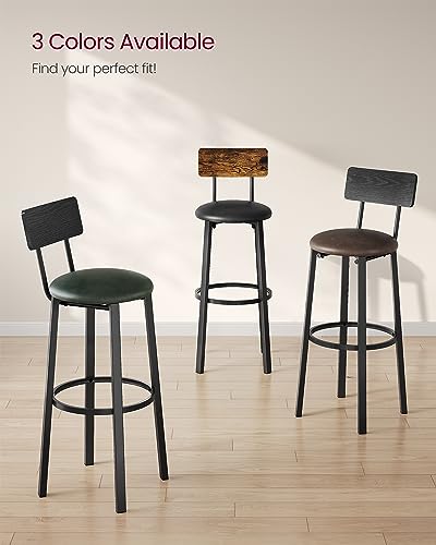 VASAGLE Bar Stools, Set of 2 PU Upholstered Breakfast Stools, 29.7-Inch Barstools with Back and Footrest, Simple Assembly, for Dining Room Kitchen Counter, Classic Black and Coffee Brown ULBC069B82