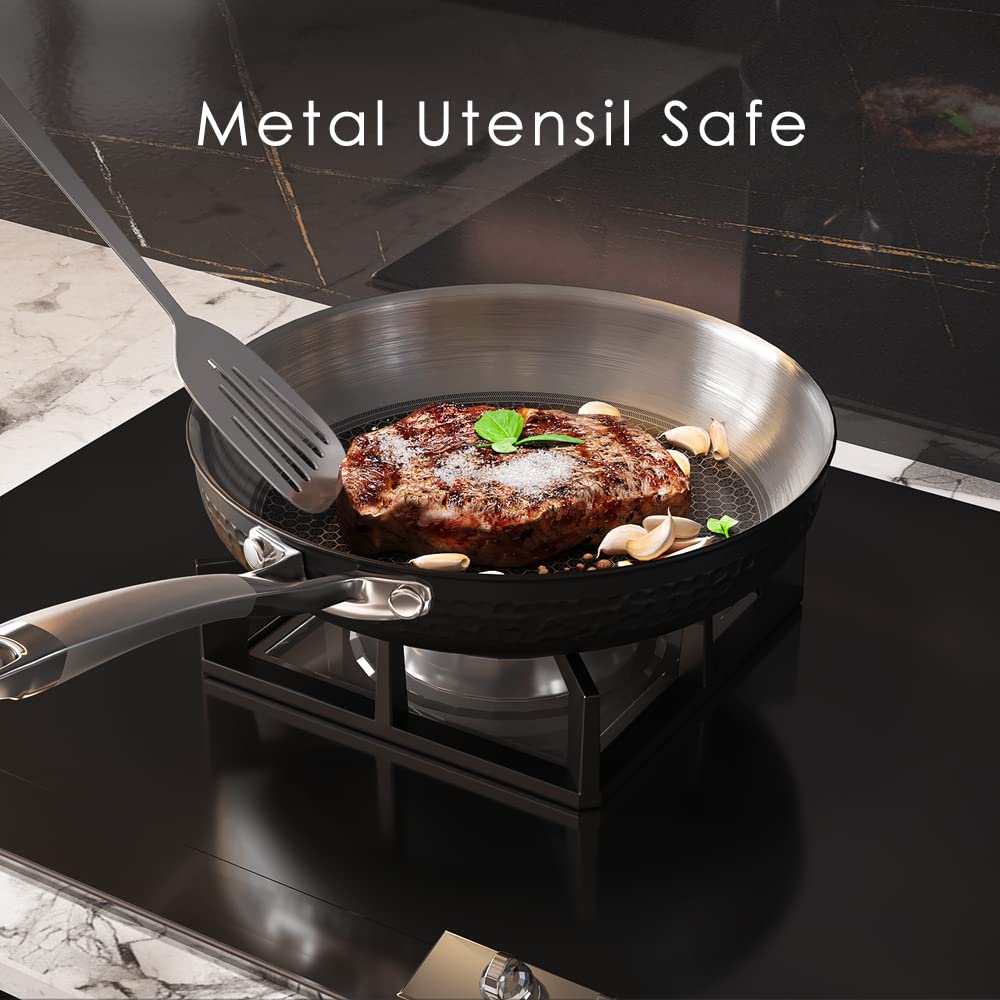 Homaz life Pots and Pans Set, Tri-Ply Stainless Steel Hammered Kitchen Cookware, Induction Compatible, Dishwasher and Oven Safe, Non-Toxic, Professional Grade Cooking Sets (Black, 7-Piece)