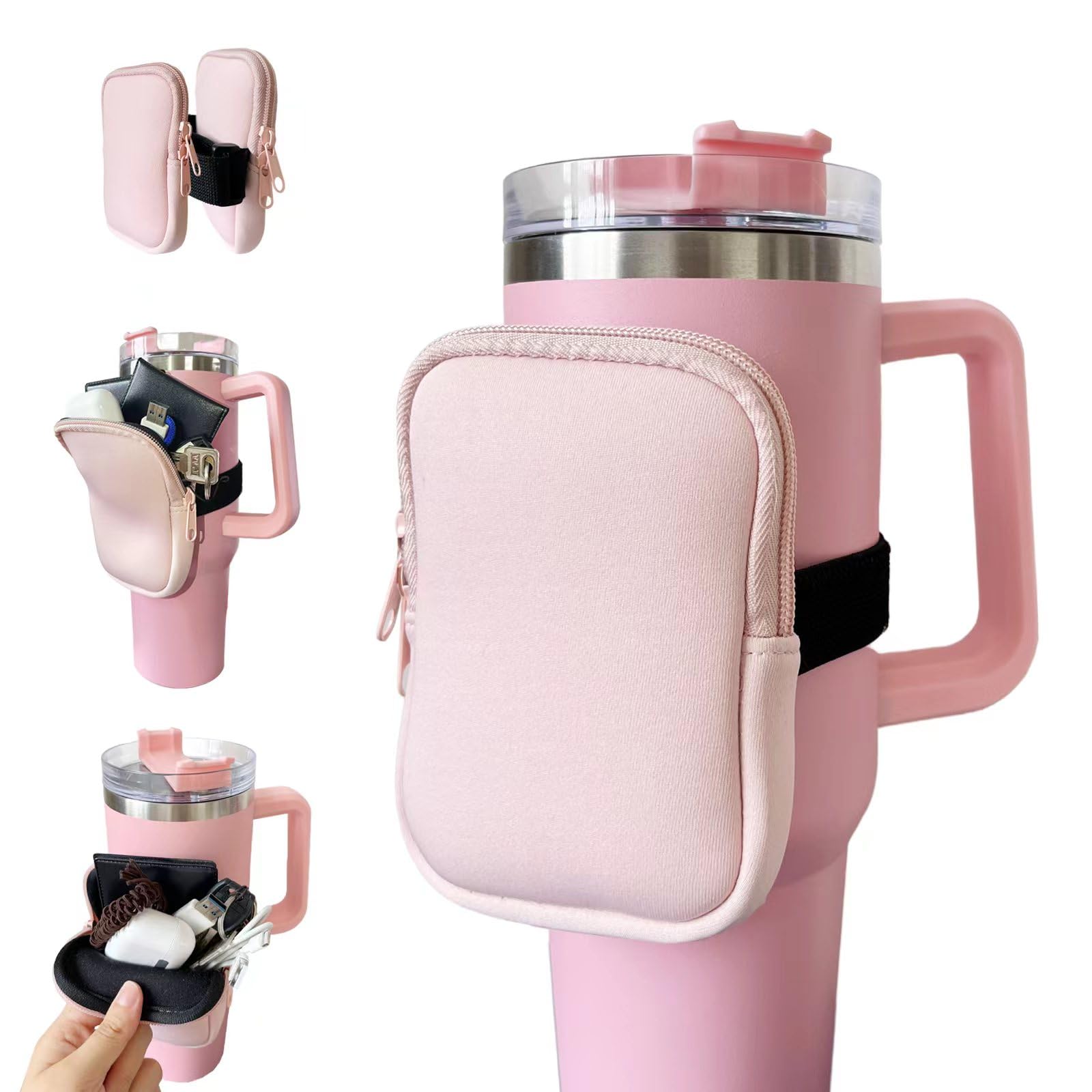 Water Bottle Pouch for Stanley 40oz, 30oz, 20oz Tumbler, Water Bottle Fanny Pack for Stanley, Running Water Bottle Handheld Caddy for Stanley Cup Accessories,Gym Accessories for Women Men(Light Pink)