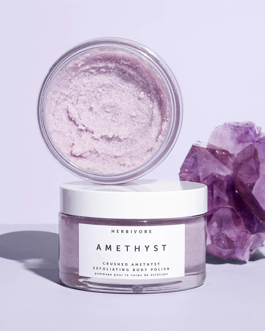 HERBIVORE Amethyst Exfoliating Gemstone Body Scrub β Crushed Amethyst & Epsom Salt, Hydrate & Exfoliate, Plant-based, Vegan, Cruelty-Free, 6.6 oz