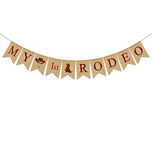 Jute Burlap My 1st Rodeo Banner Cowboy Wild West Boy Girl First Birthday Party Photo Booth Backdrop