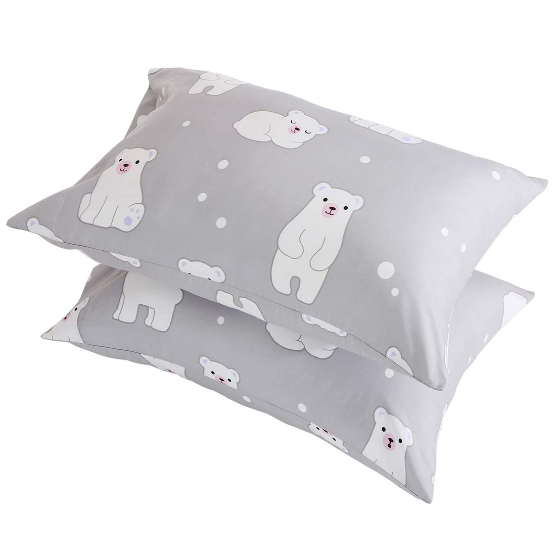 Homiest Polar Bear Pillowcase Cartoon Animal Printed Brushed Microfiber Pillowcases Standard Size 20x26, Grey Bear