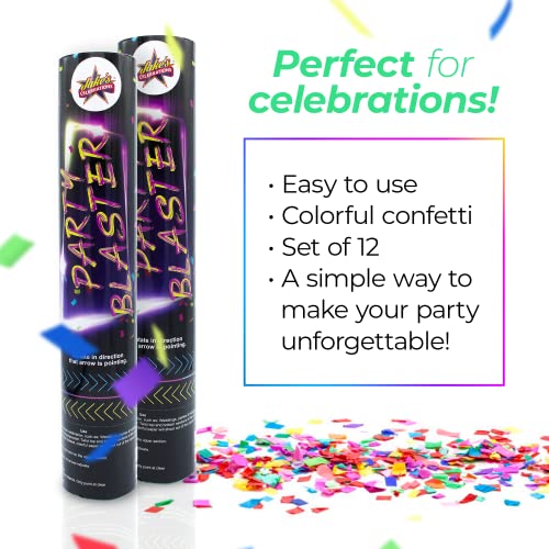 Jake's Celebrations Colorful Confetti Cannon – Compressed Air Confetti Poppers – Easy to Use Funny Confetti Shooters – Confetti Cannons for Weddings, Parties & Holidays (Set of 12)…