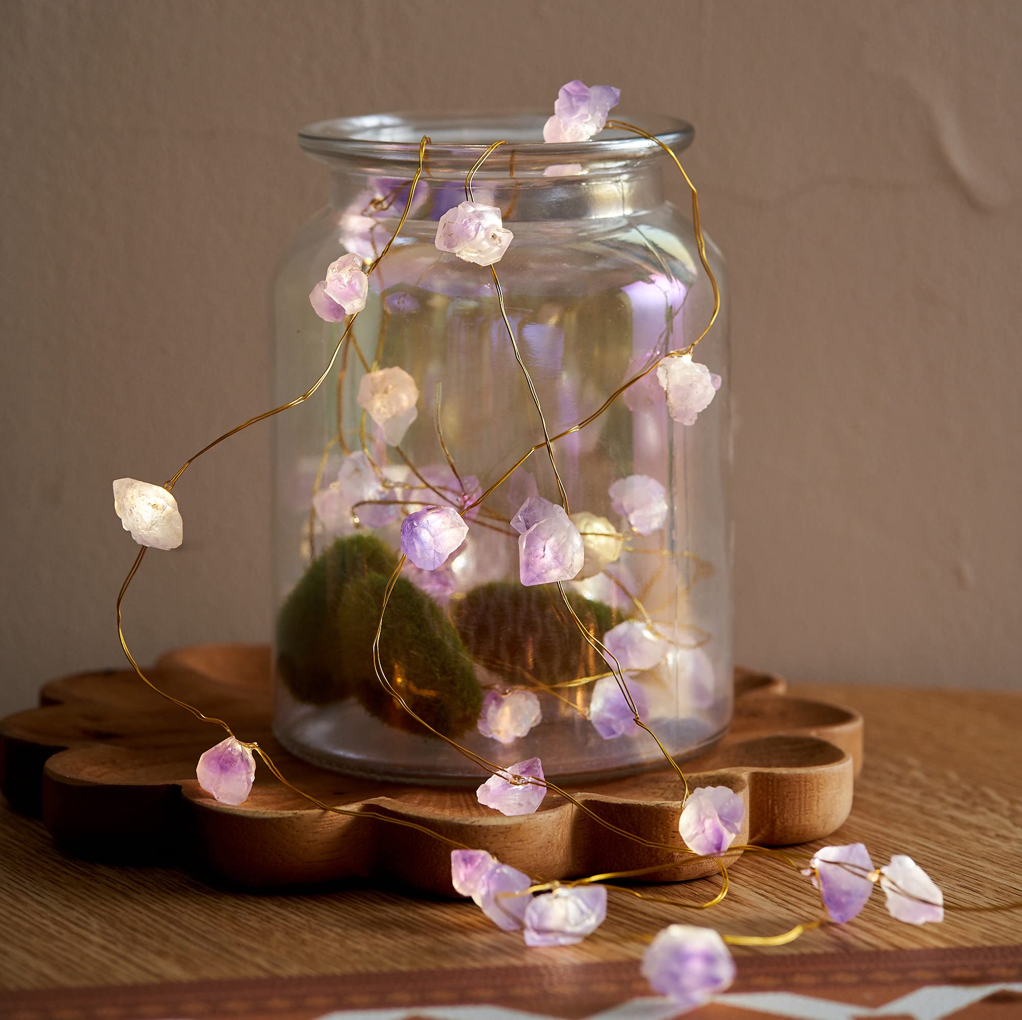Nature Amethyst Crystal String Lights for Bedroom 10FT 40LEDs USB/Battery Operated Grape Crystal Light Pure Purple Fairy Lights Plug in for Natural Life Cute String Lights for Office