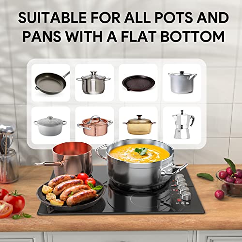 TTHOB Electric Cooktop 30 Inch, 4 Burners Built-in Radiant Electric Stove Top 220-240V 7700W, 9 Heating Level, Timer, Child Lock, Residual Heat Indicator, Pause Key, Knob Control, Hard Wired, No Plug