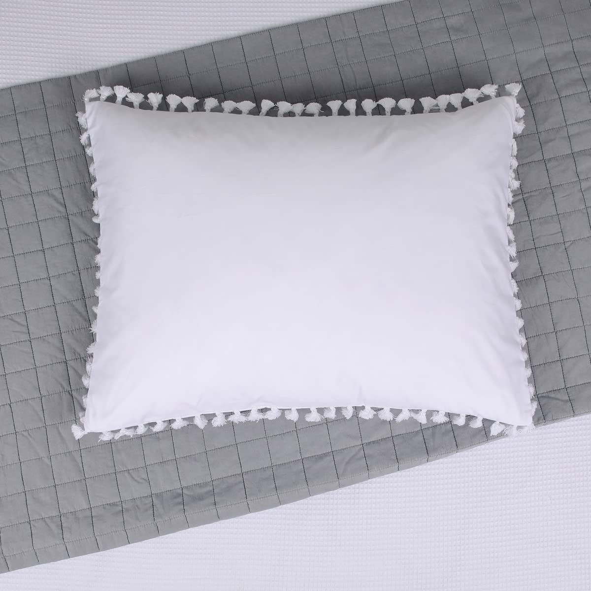 Boho Pillow Shams Set of 2 20x26 White Cotton with Hand-Made Tassel Zipper Closure for Bohemian Countryside Farmhouse Standard Size by JNG Kraftlab
