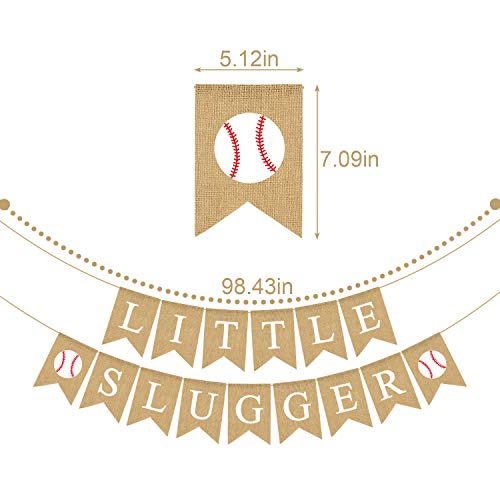 Jute Burlap Little Slugger Banner Boy Baseball Theme Baby Shower Party Decoration Supply