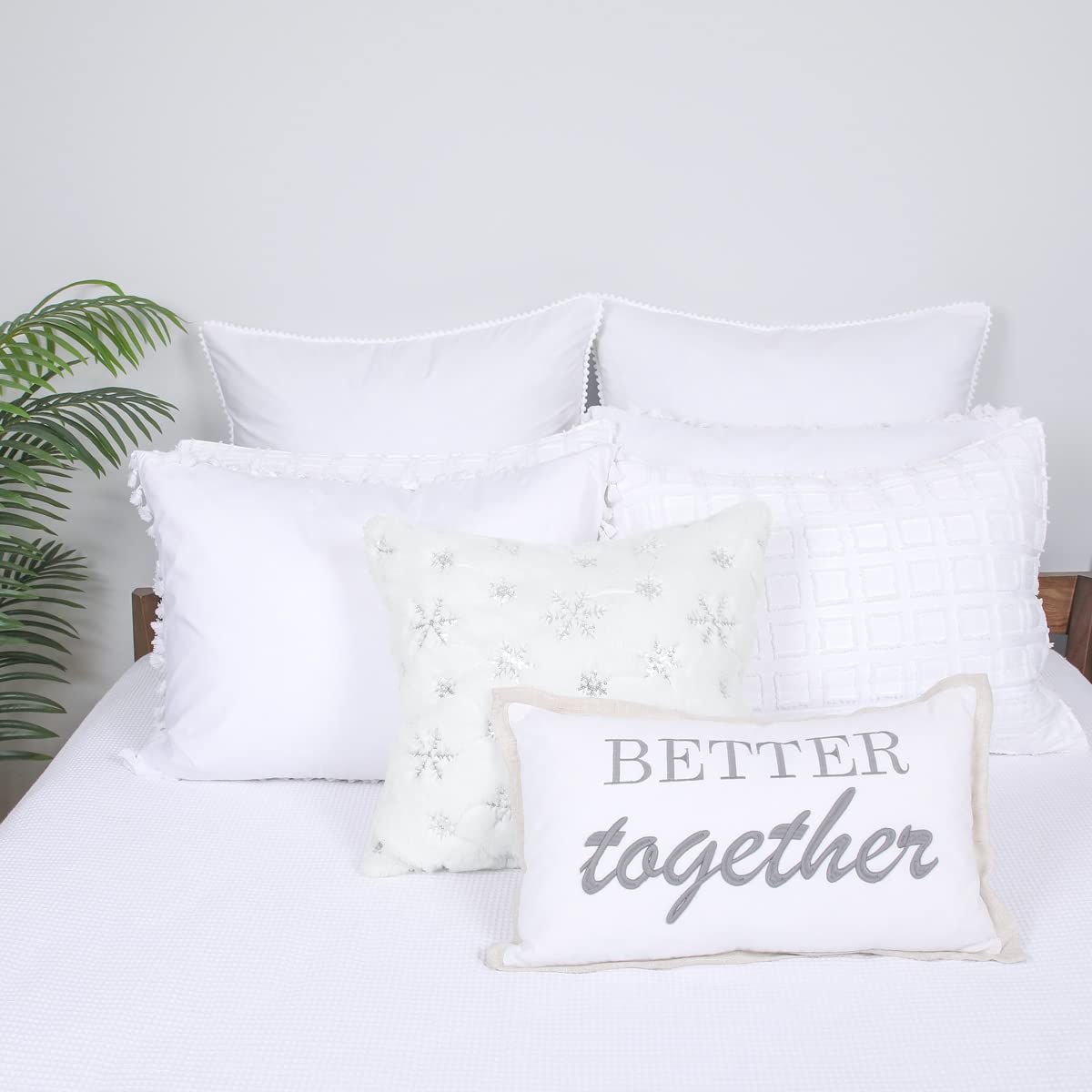 Boho Pillow Shams Set of 2 20x26 White Cotton with Hand-Made Tassel Zipper Closure for Bohemian Countryside Farmhouse Standard Size by JNG Kraftlab