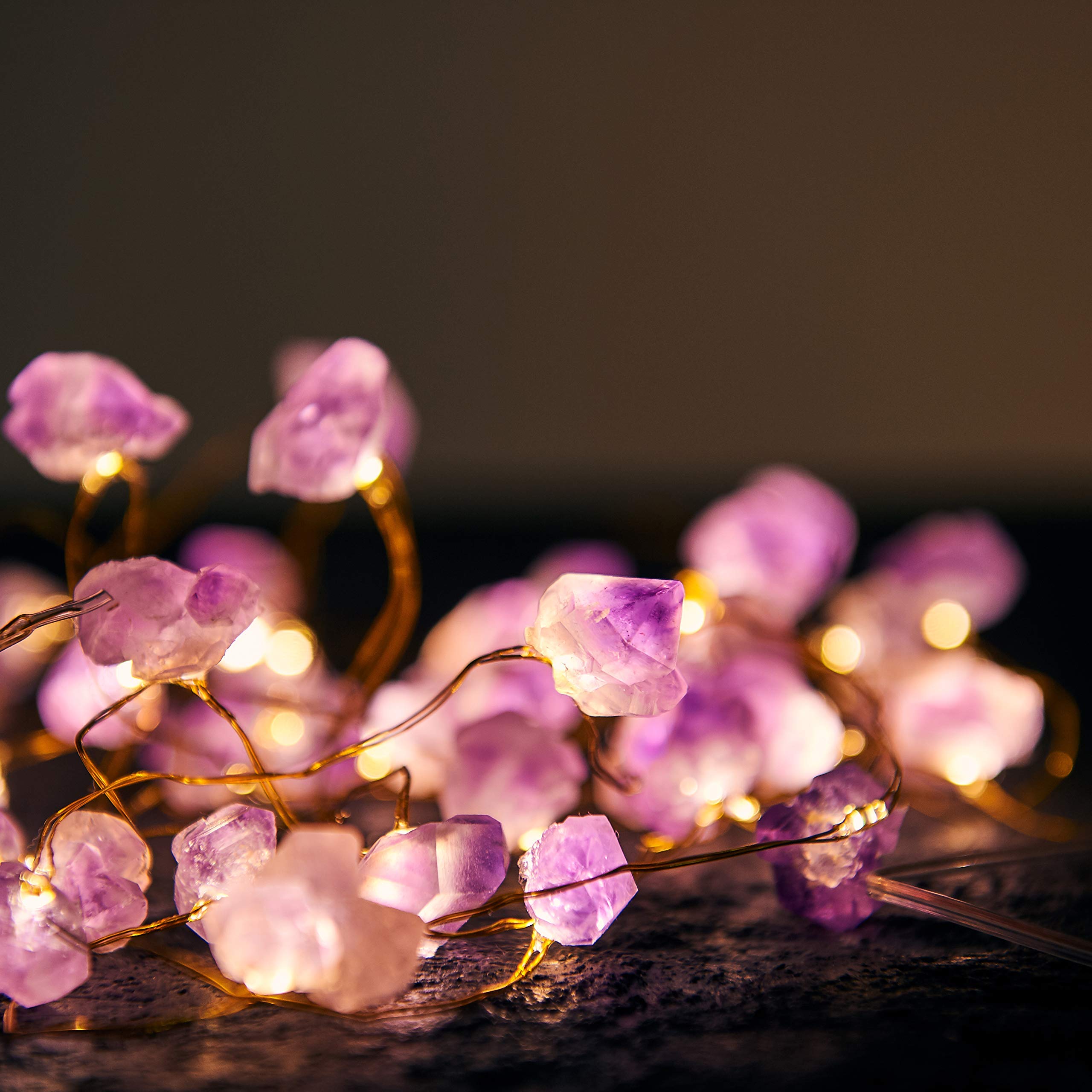 Nature Amethyst Crystal String Lights for Bedroom 10FT 40LEDs USB/Battery Operated Grape Crystal Light Pure Purple Fairy Lights Plug in for Natural Life Cute String Lights for Office