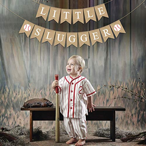 Jute Burlap Little Slugger Banner Boy Baseball Theme Baby Shower Party Decoration Supply