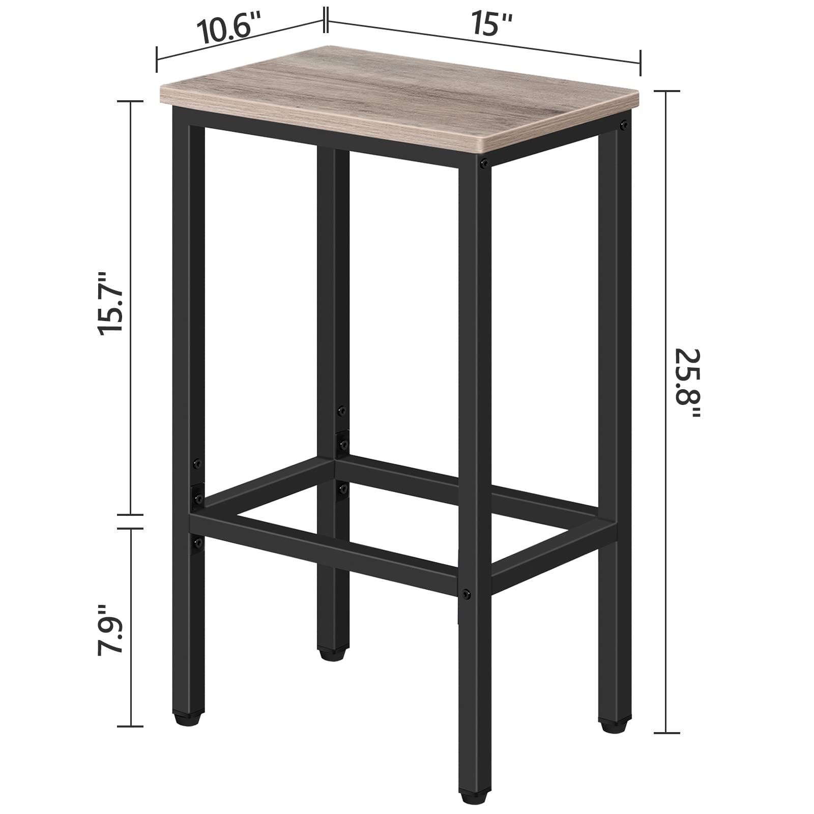 MAHANCRIS Bar Stools, Set of 2 Bar Chairs, Kitchen Breakfast Bar Stools with Footrest, 25.8" Dining Stools, Rectangular Industrial Bar Chairs, for Dining Room, Kitchen, Greige BAHG0101Z