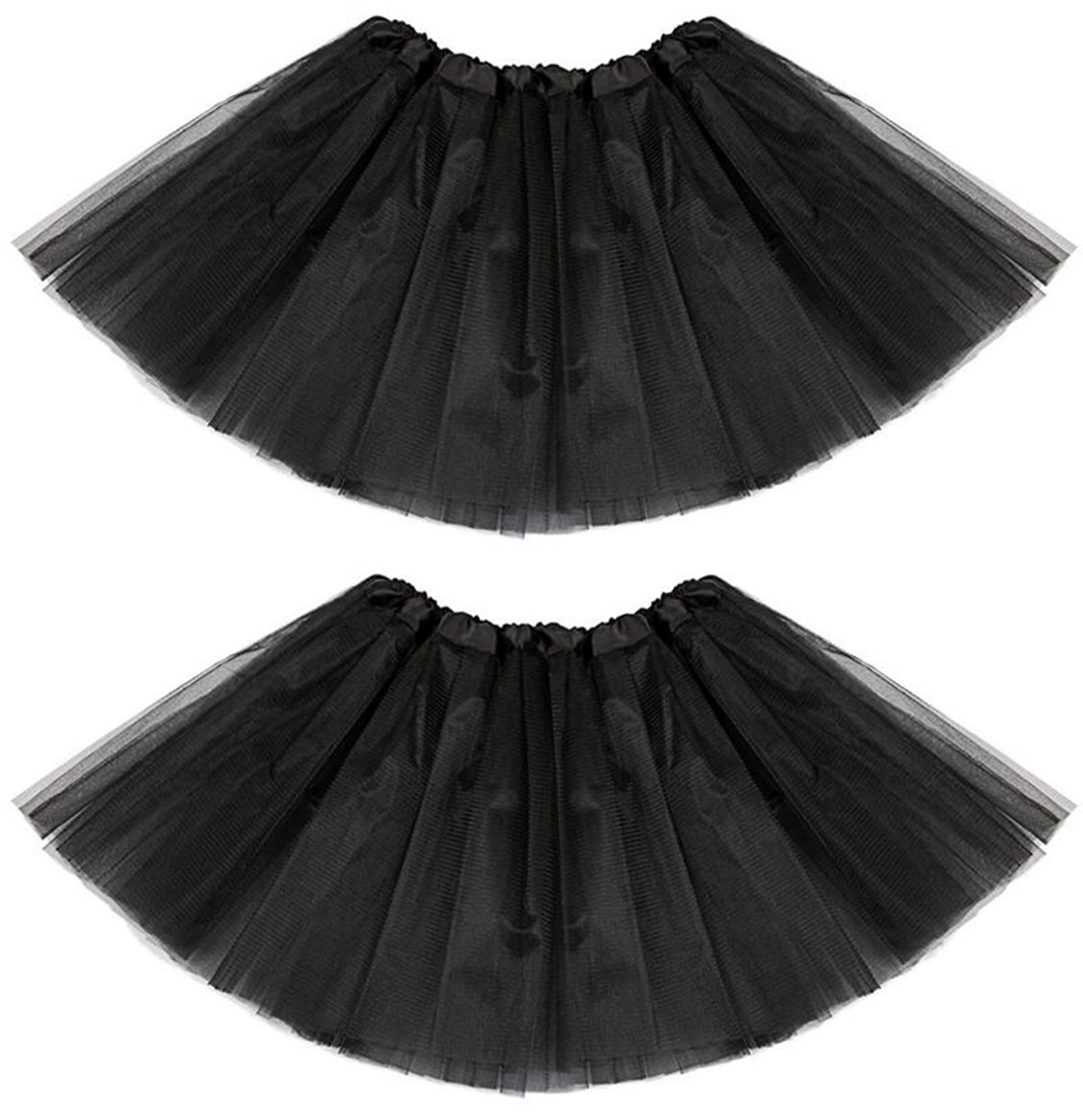 Kids Tutu Skirts 3 Layered Tulle, Fit Most 4-11 yrs Little & Big Girls for Dance Party Costume (#01 Black, 2)