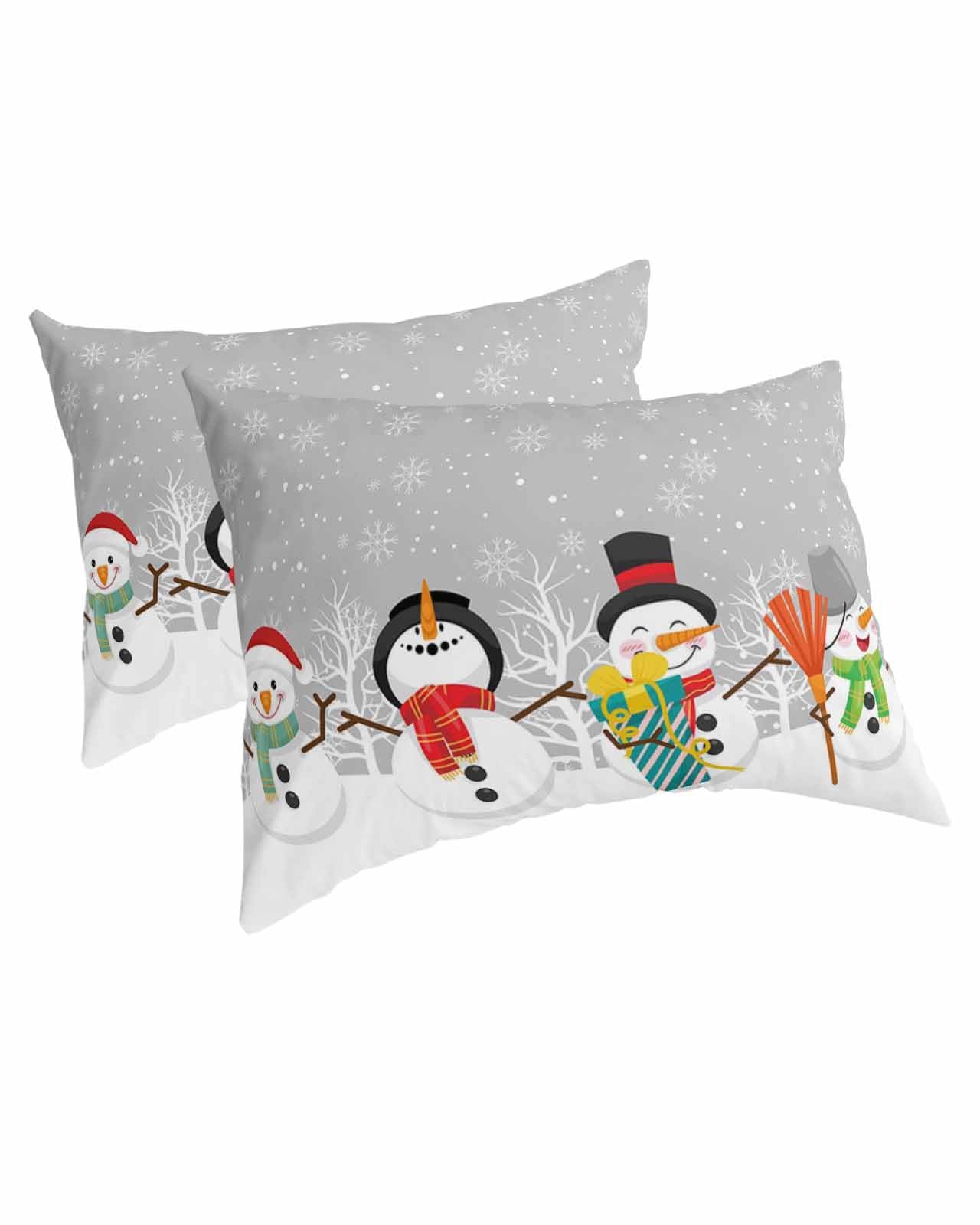 Winter Snowman Standard Size Pillowcases,2 Packs Soft Bed Throw Pillow Covers Sham Decorative Sofa Couch Long Body Lumbar Bolster Cushion Case Envelope Closure,Vintage Grey Christmas Snowflake 20"x26"