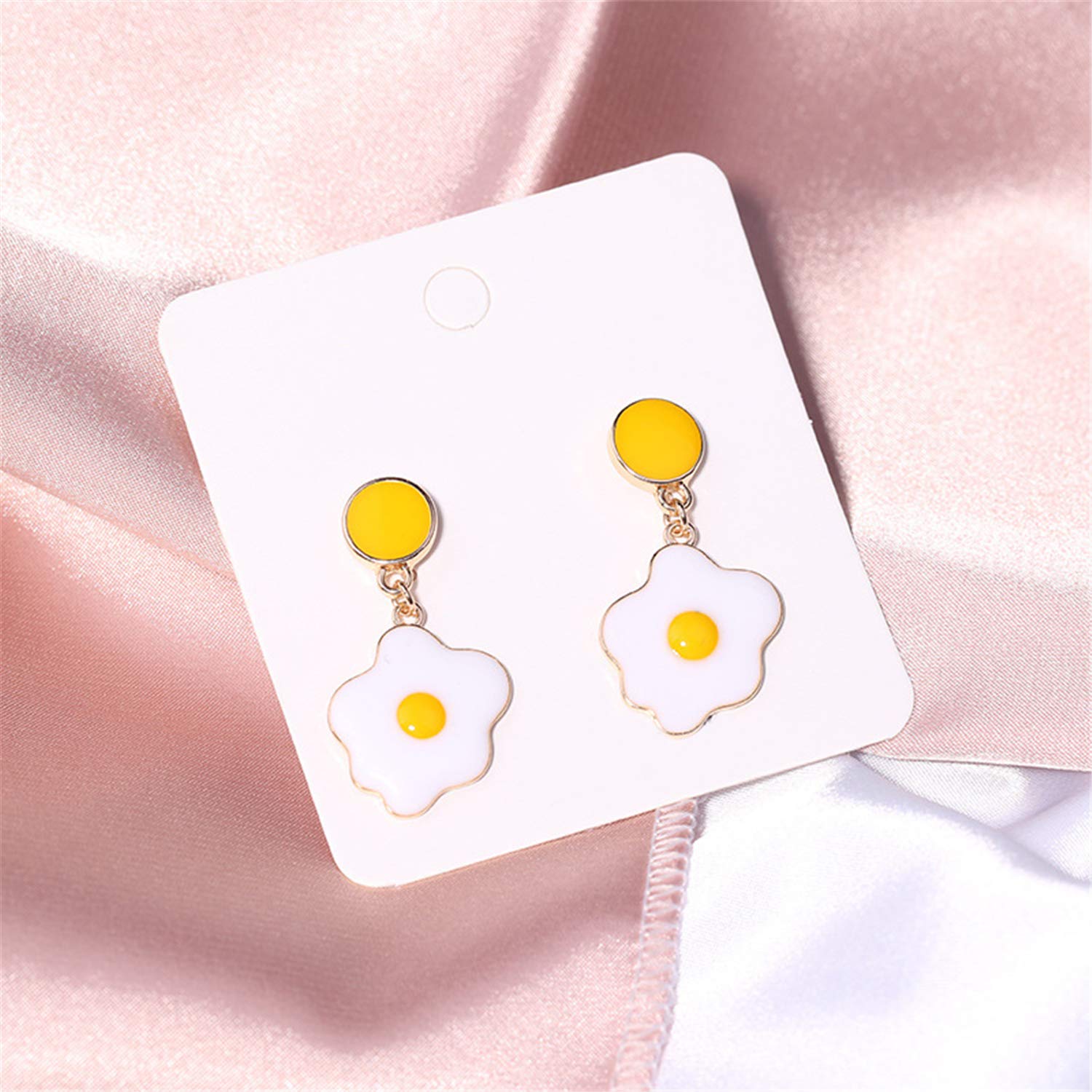 ANDPAI Chic Funny Cute 14k Gold Enamel Fried Egg Stud Earring Poached Egg Dangle Drop Earrings for Women Lover Kitchen Cooking Statement Jewelry Gifts (White)