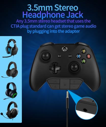 Stereo Headset Adapter with Original IC Chip Headphone Attachments Accessories for Xbox One & Series X|S & Elite Controller Series 1 2 - Adjust Audio Balance (Game Sound & Voice Chat), Volume, Mic